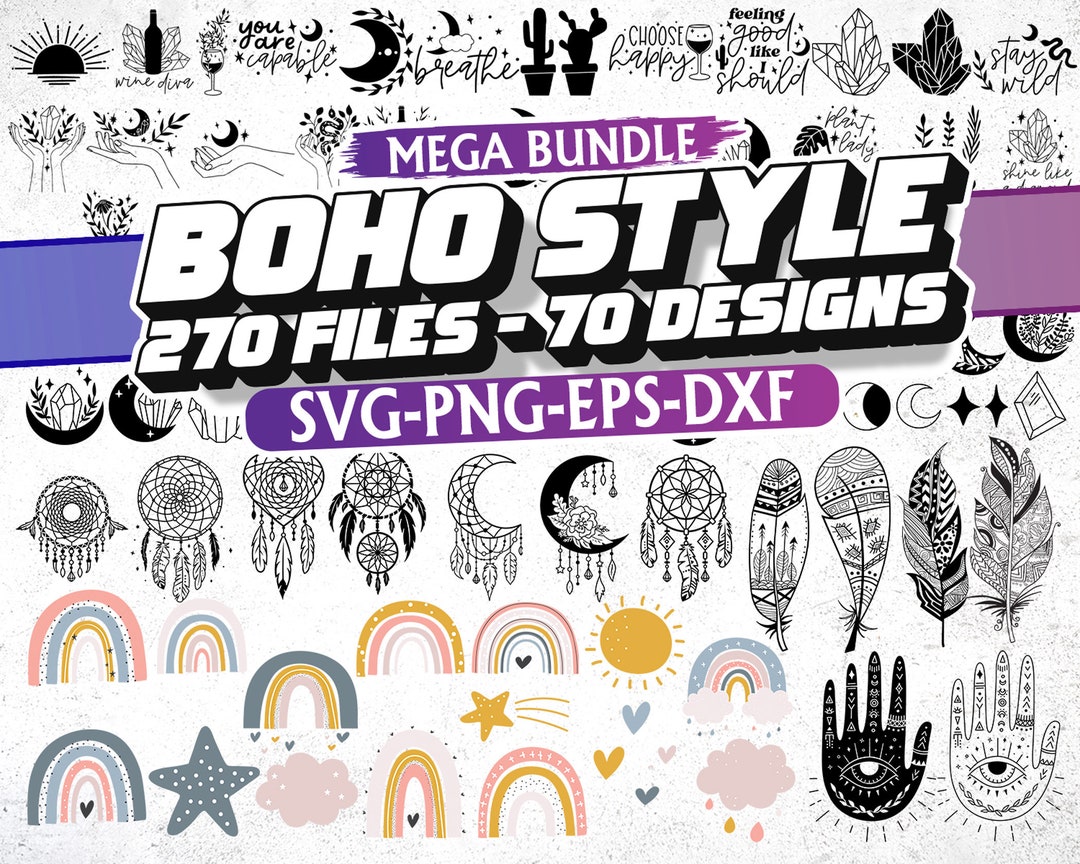 Boho SVG Bundle, Boho Style Svg, Mystical Svg, Rainbow Svg, Sun, Svg ...