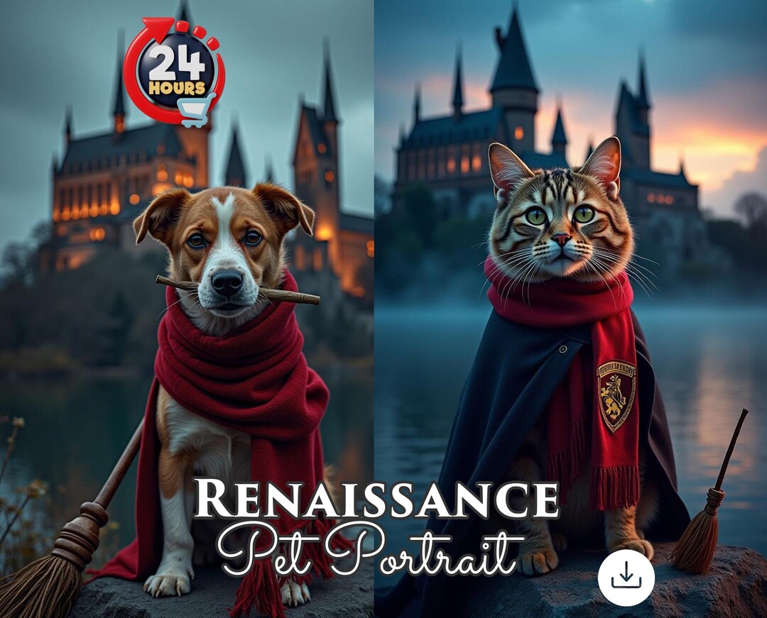 Custom Wizard Pet Portrait, Movie Pet Portrait, Wizard School Pet ...