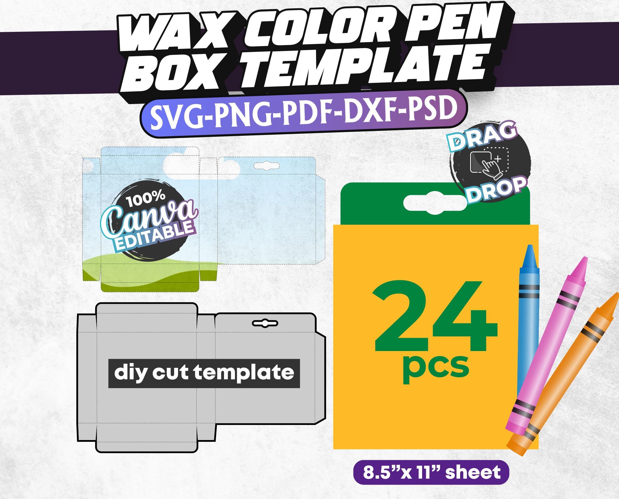 24-pack Crayon Box Template: Editable Canva Design (SVG, PNG, PDF) - Etsy