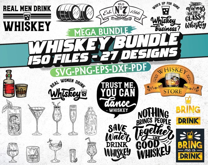Whiskey SVG Bundle: Cocktail Lover Decals, Cricut Cut Files - Etsy