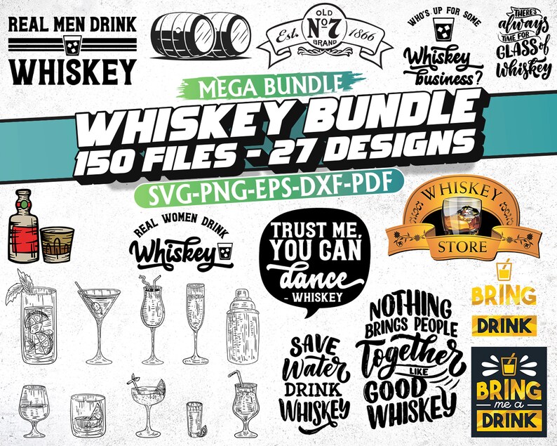 Whiskey SVG Bundle, Drinking Svg, Cocktail Svg, Alcohol Svg Bundle ...