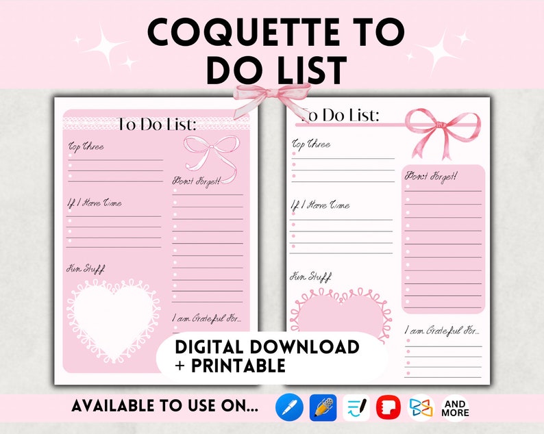 2024 Coquette to Do List Bullet Journal Inserts Empty Organisation ...