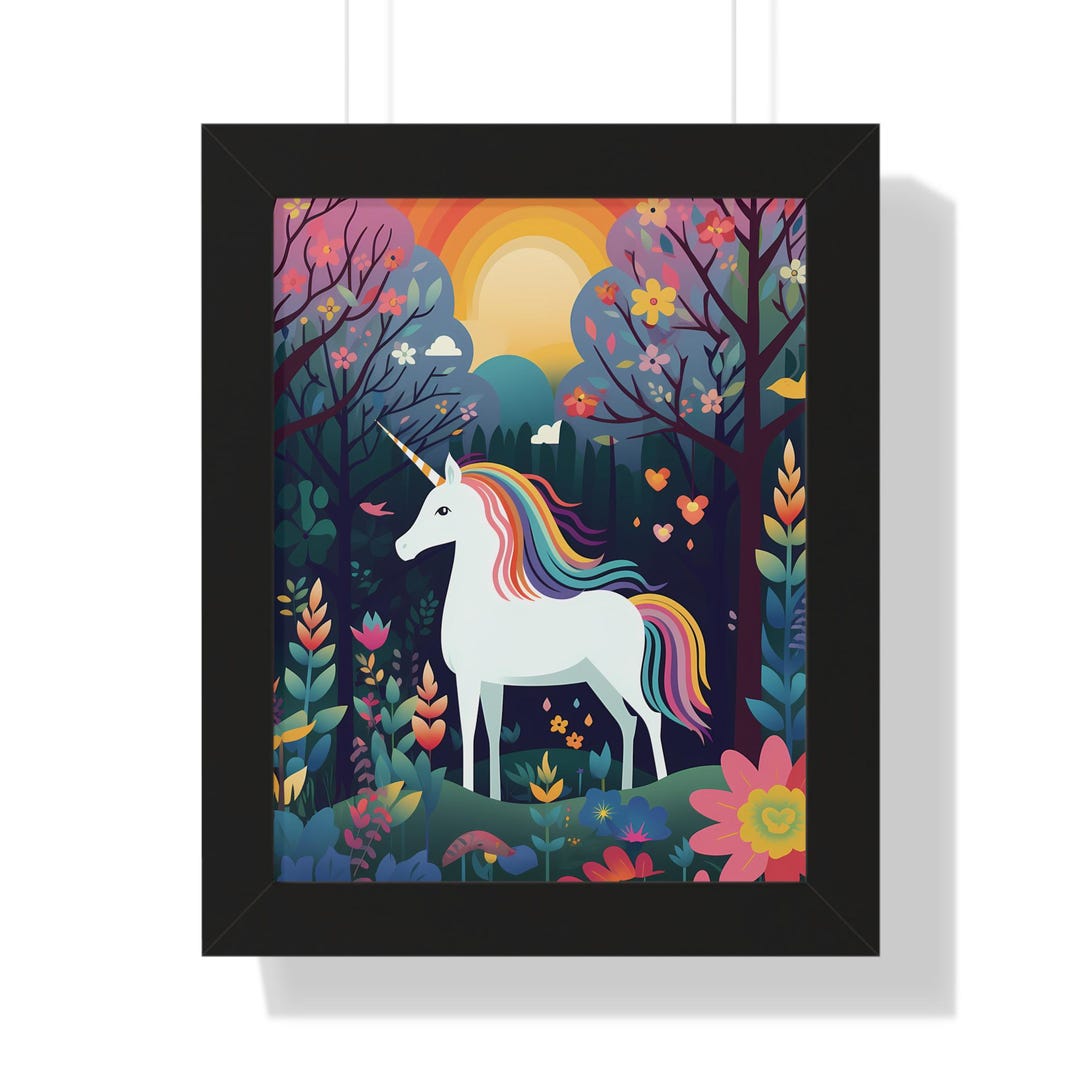 Rainbow Unicorn Framed Poster: Magical Forest Wall Art - Etsy