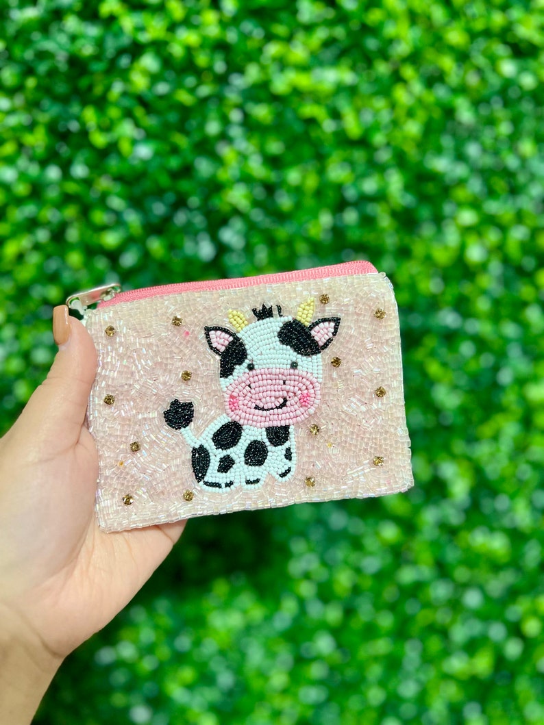 Cow Beaded Embroidery Coin Bag - Etsy