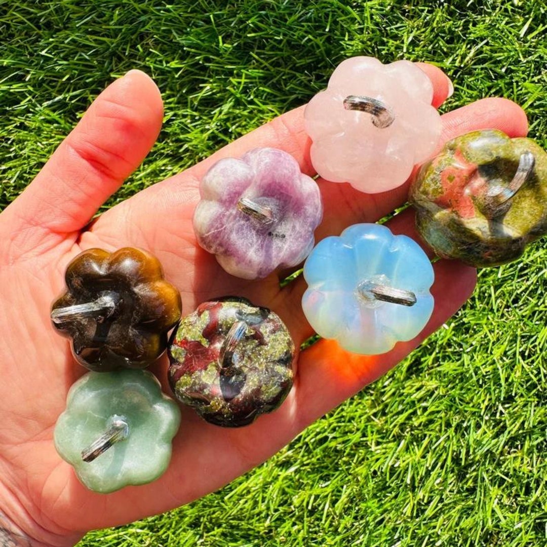 Gemstone Pumpkin Crystal Figurine, Handcrafted Carved Pumpkin, Fall ...