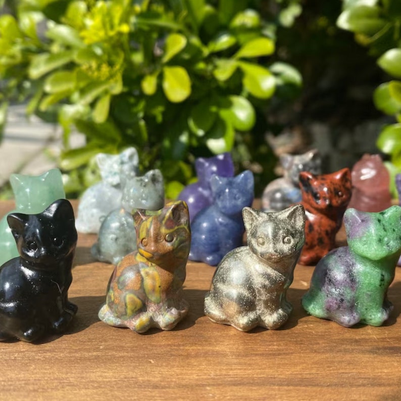 Mini Crystal Gem Cat, 1.2 Natural Healing Statue Carving, Spirituality ...