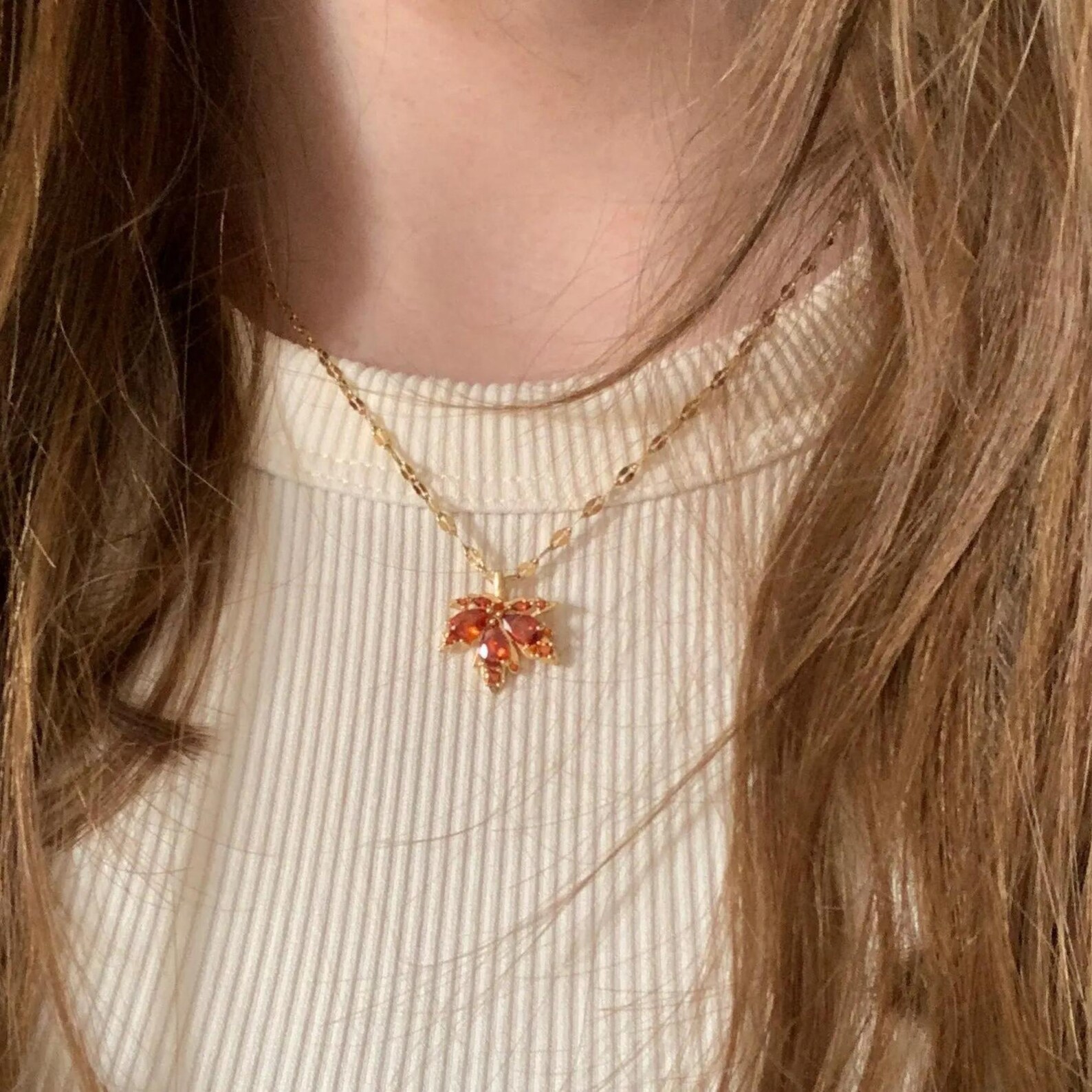 Red Zircon Maple Leaf Necklace Fall Gemstone Jewelry Autumn - Etsy