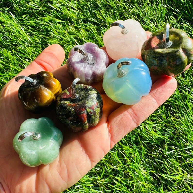 Gemstone Pumpkin Crystal Figurine, Handcrafted Carved Pumpkin, Fall ...