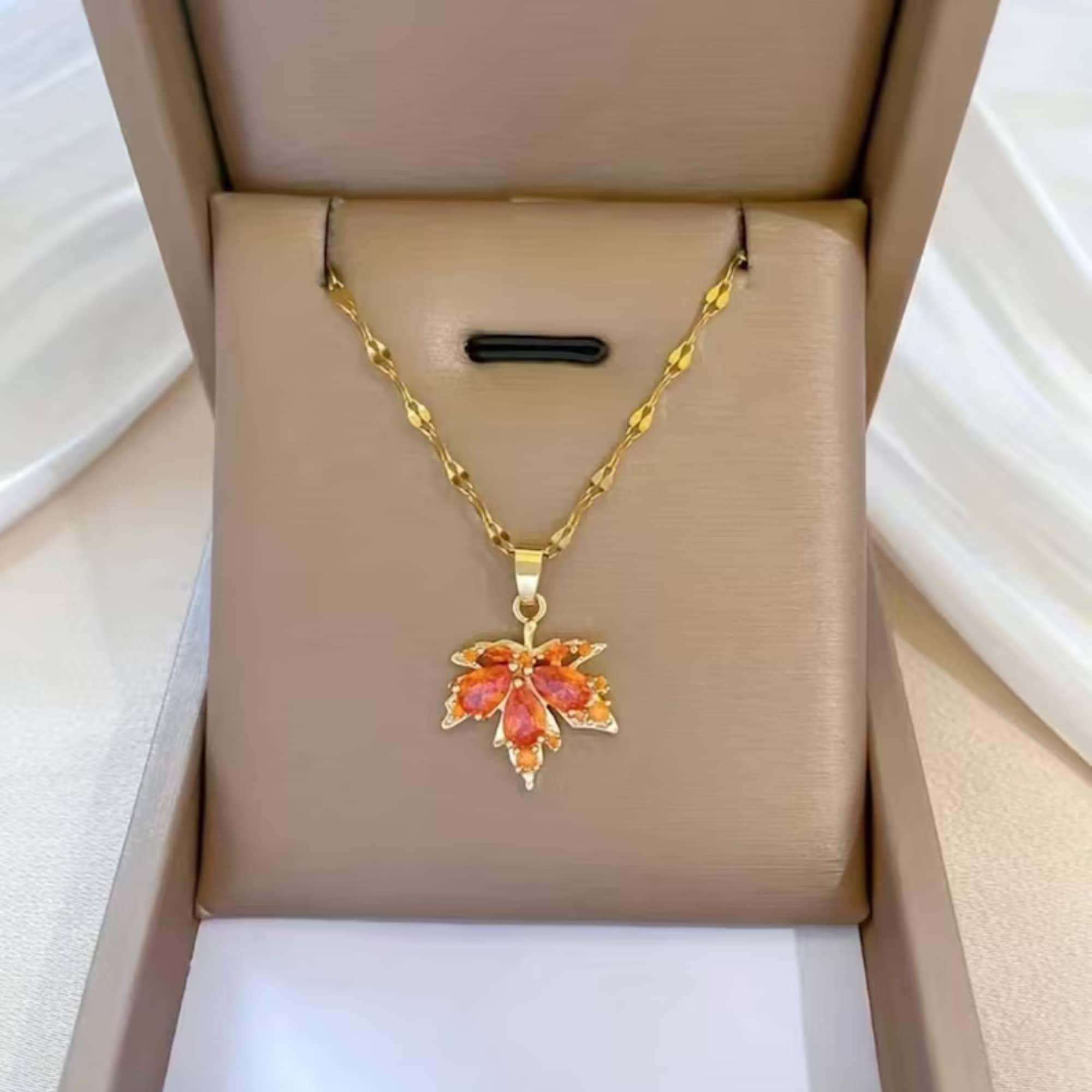 Red Zircon Maple Leaf Necklace Fall Gemstone Jewelry Autumn - Etsy