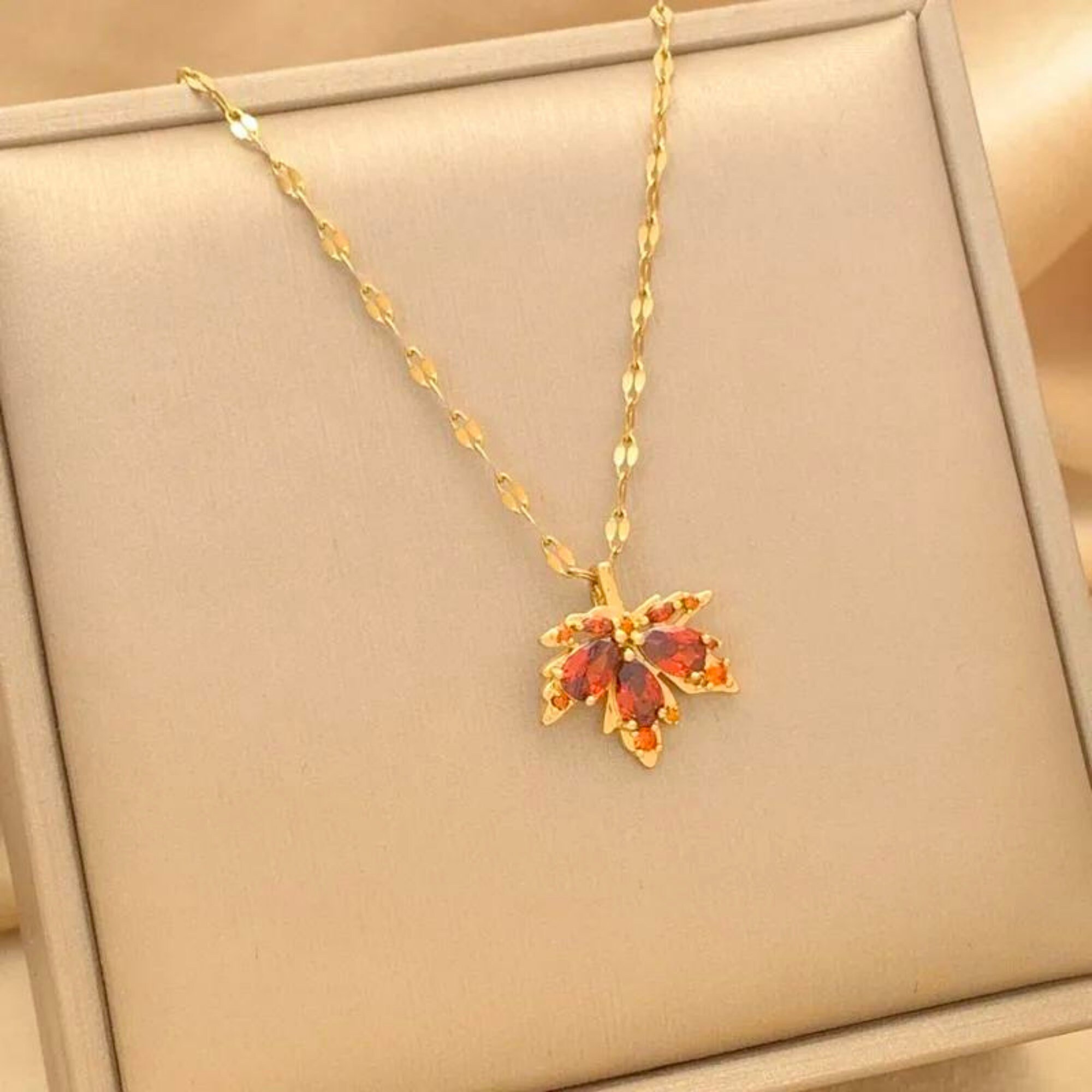 Red Zircon Maple Leaf Necklace Fall Gemstone Jewelry Autumn - Etsy