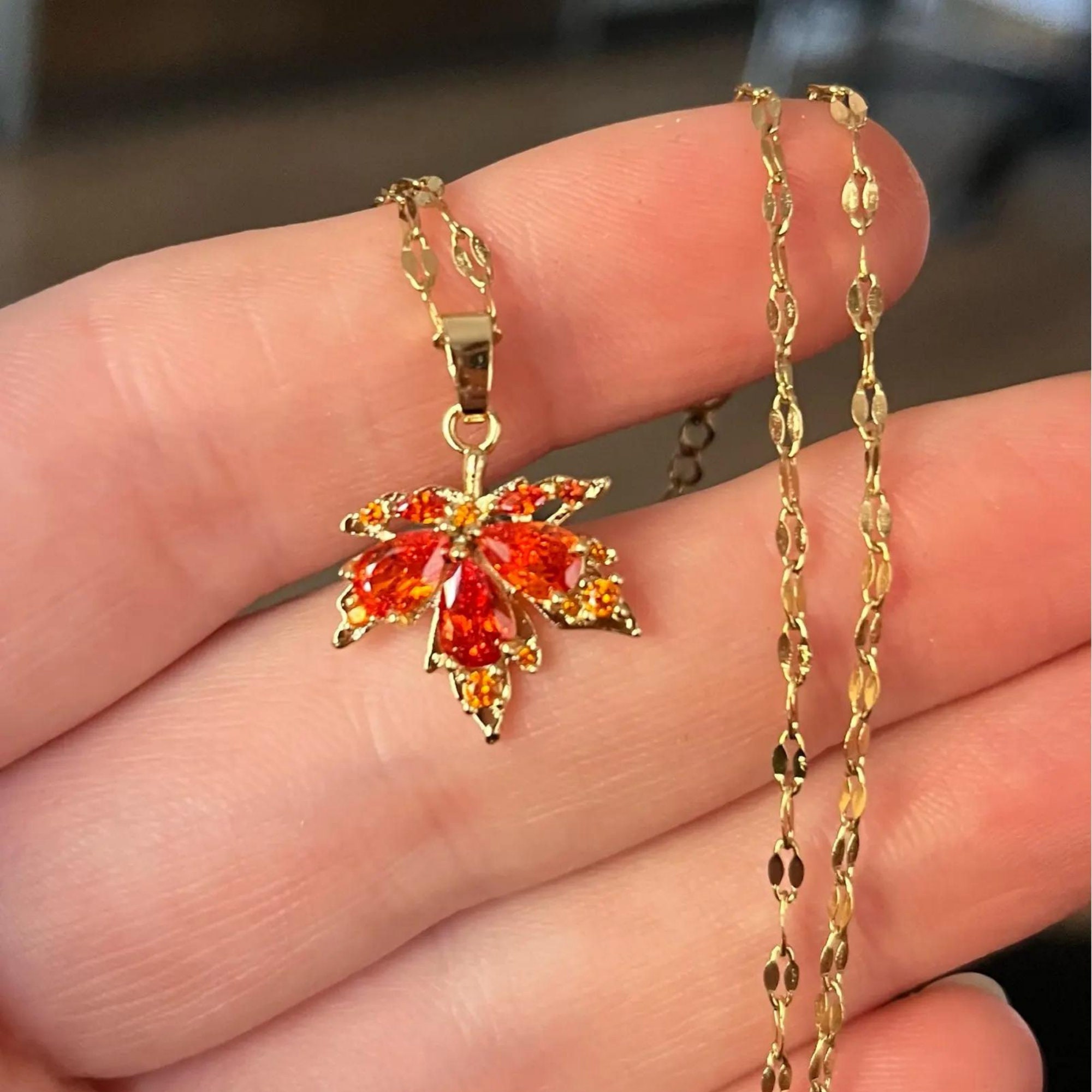 Red Zircon Maple Leaf Necklace Fall Gemstone Jewelry Autumn - Etsy