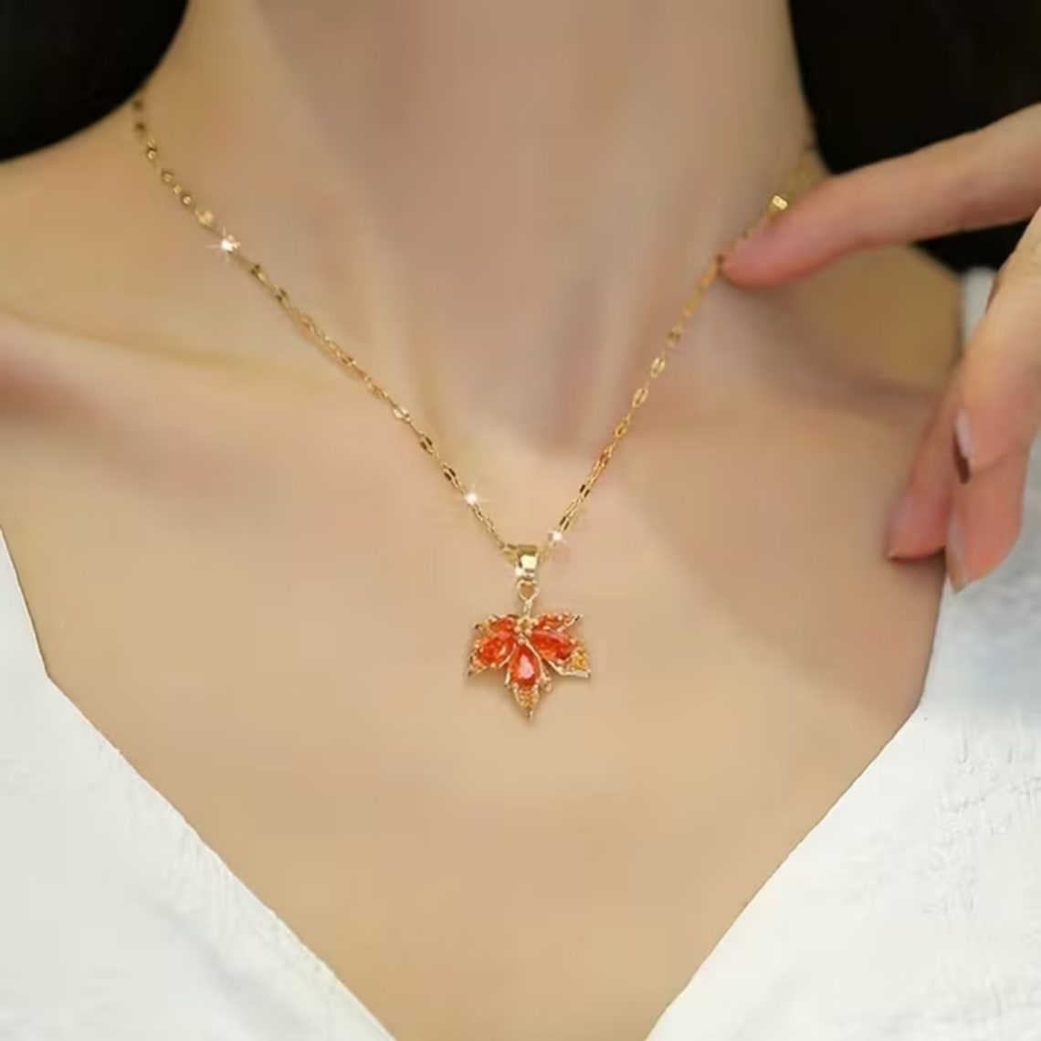 Red Zircon Maple Leaf Necklace Fall Gemstone Jewelry Autumn - Etsy