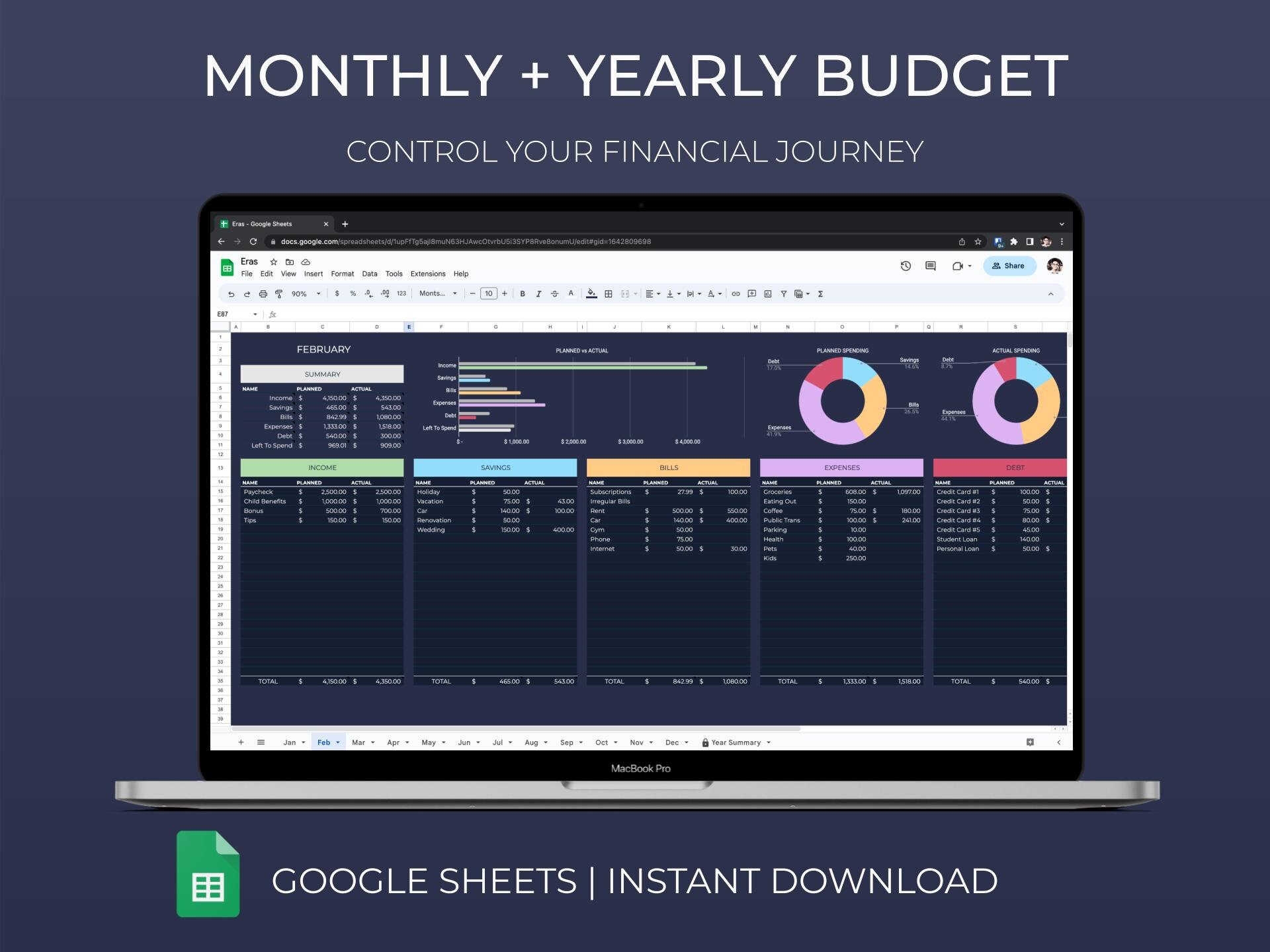 Annual Budget Spreadsheet Template Monthly and Yearly Budget Planner ...