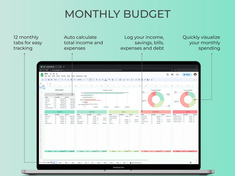 Annual Budget Spreadsheet Template Monthly and Yearly Budget Planner ...