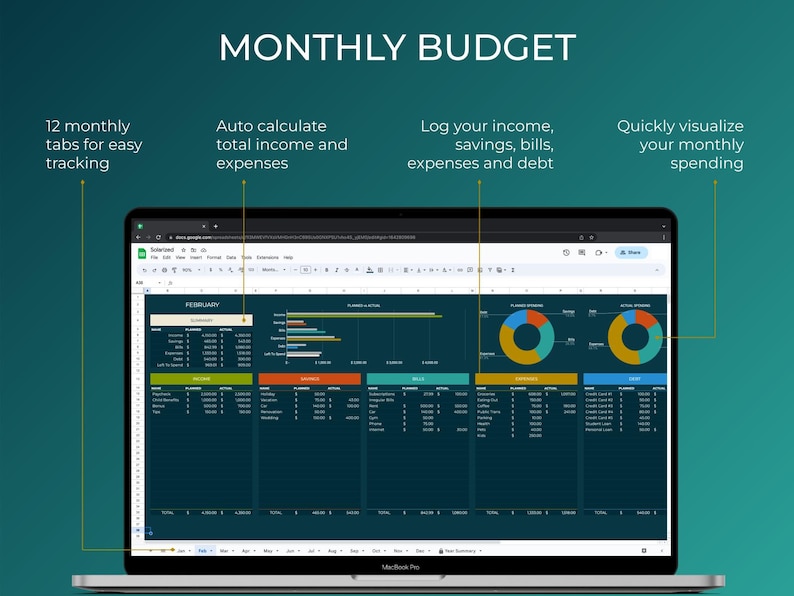 Annual Budget Spreadsheet Template Monthly and Yearly Budget Planner ...