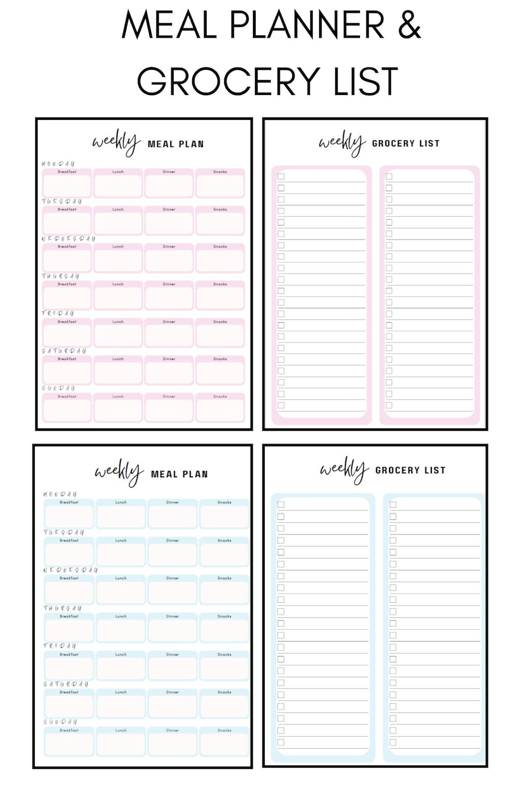 Printable Meal Plan and Grocery List Set - Etsy
