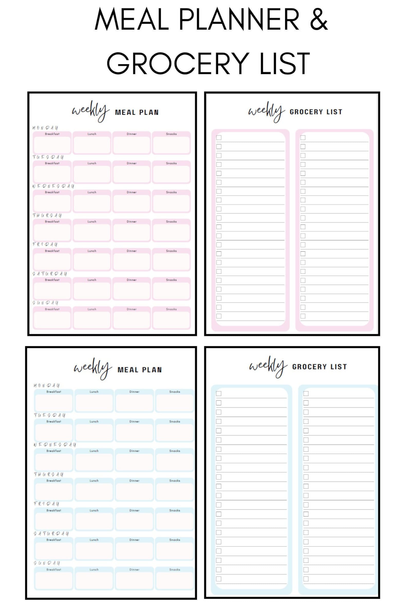 Printable Meal Plan and Grocery List Set - Etsy