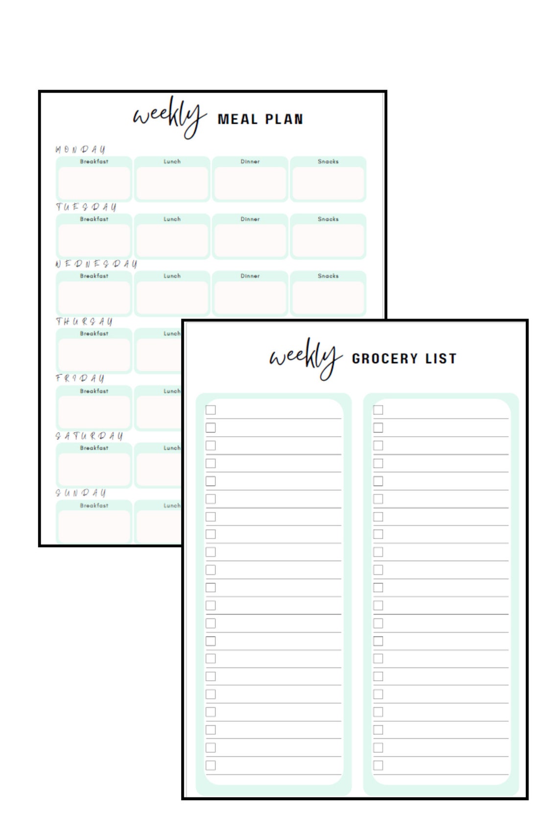 Printable Meal Plan and Grocery List Set - Etsy