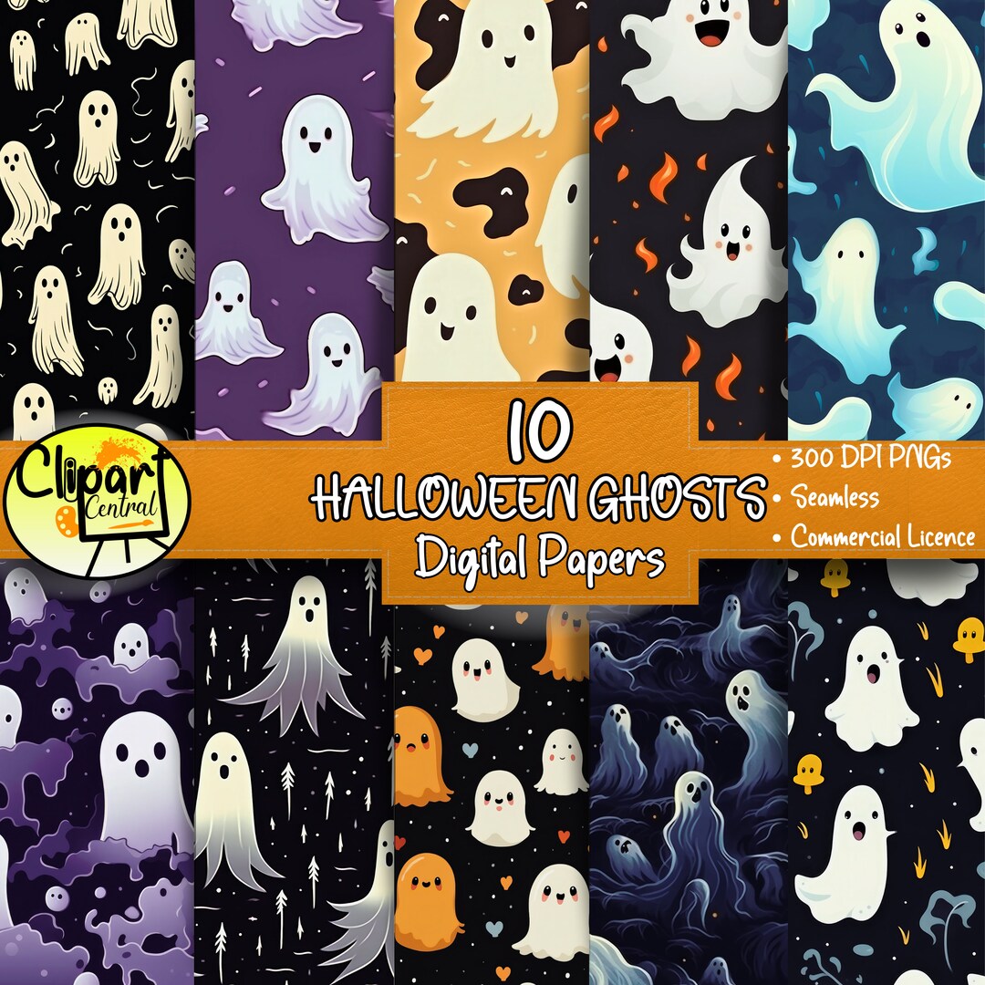 Halloween Ghosts Digital Paper Bundle Journal Pages Seamless PNG Files ...
