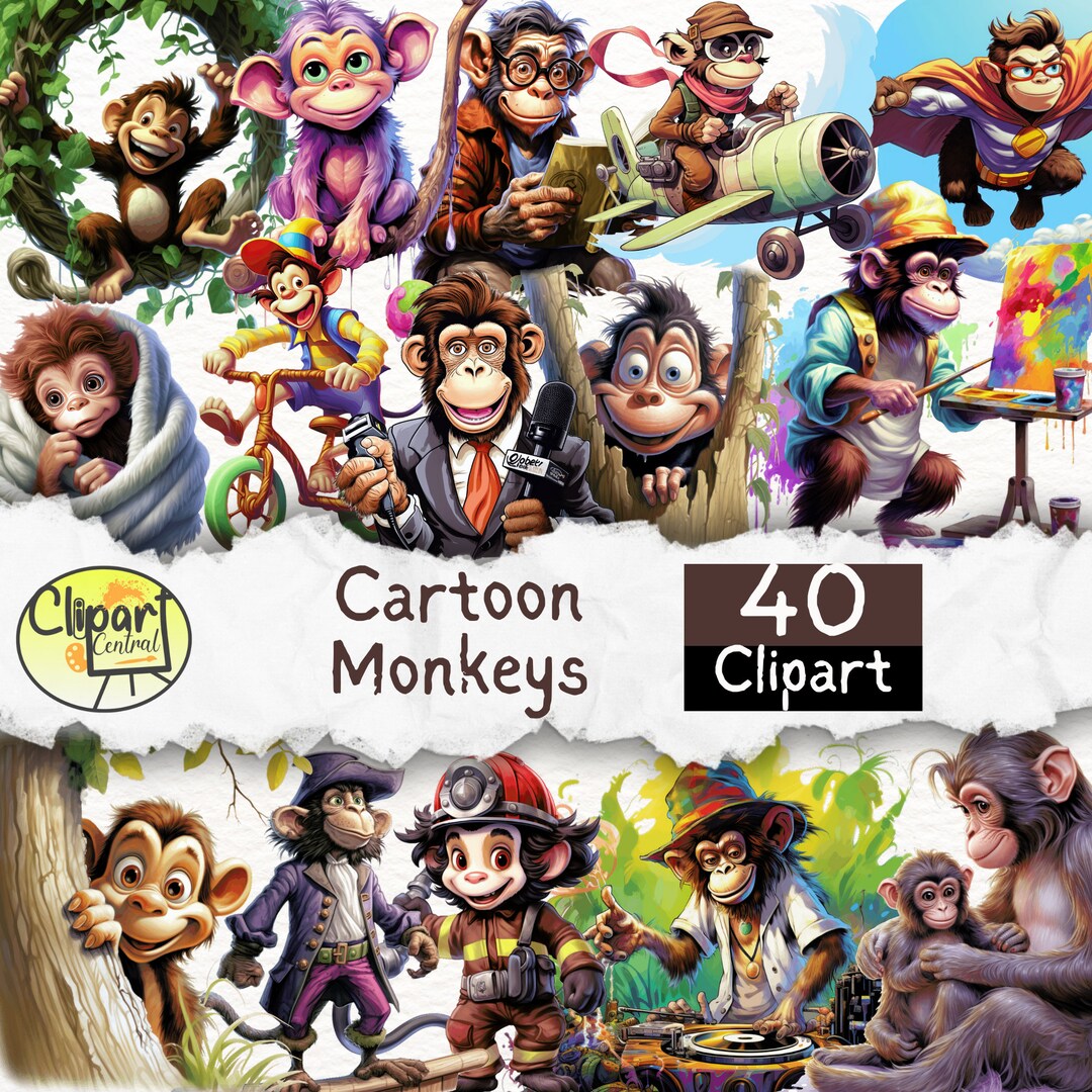 Cartoon Monkeys Clipart Bundle Commercial License Transparent ...
