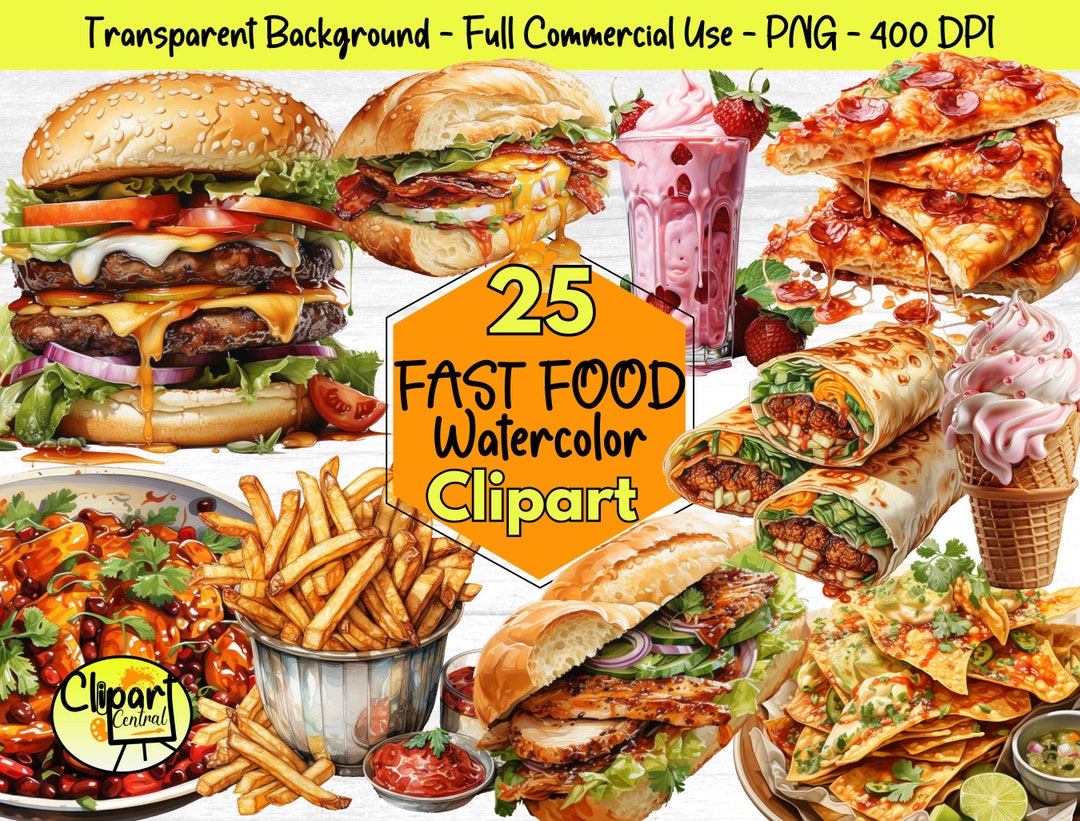 Fast Food Watercolor Clipart Commercial Use Licence Included ...