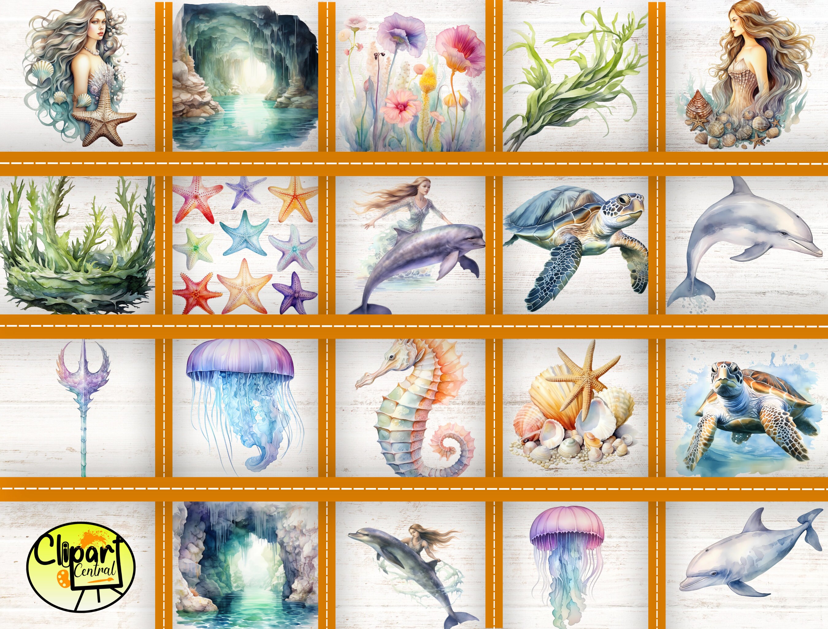Mermaids Watercolor Clipart Bundle With Commercial Licence 38 X 400 DPI ...
