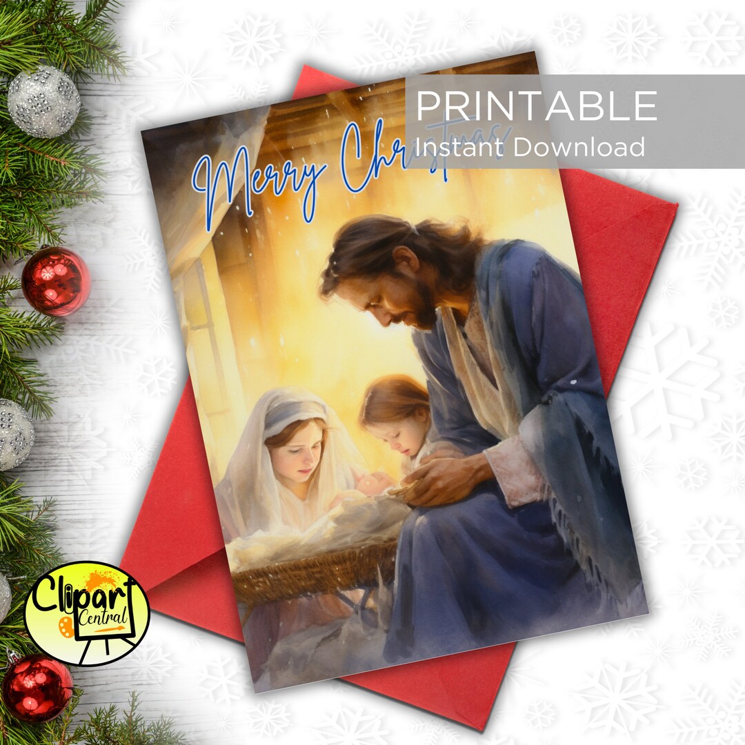 Joseph Printable Christmas Card Watercolor Nativity Scene Jesus Digital ...