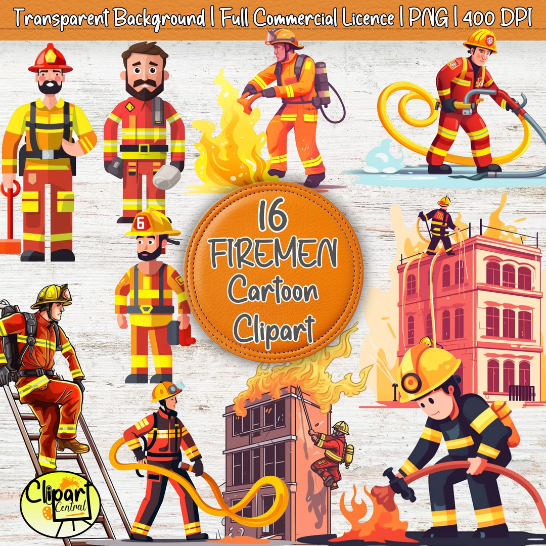 Firemen Cartoon Clipart, Clipart for Commercial Use, Transparent Pngs ...
