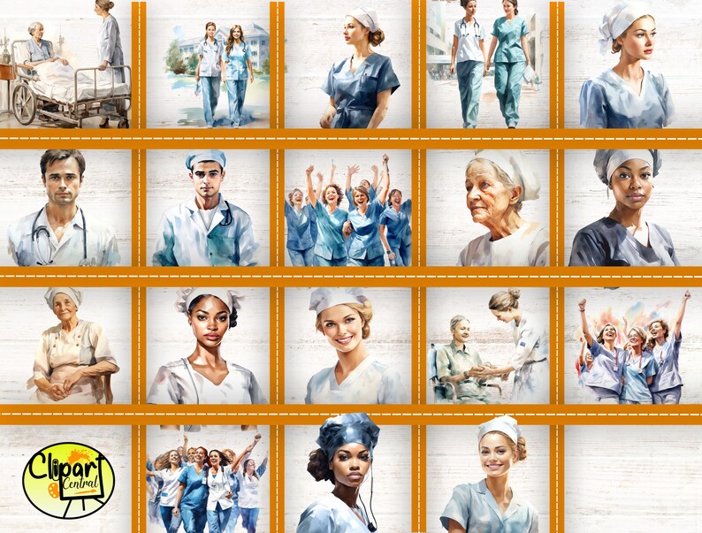 Nurse Watercolor Clipart Bundle Commercial Licence Transparent ...