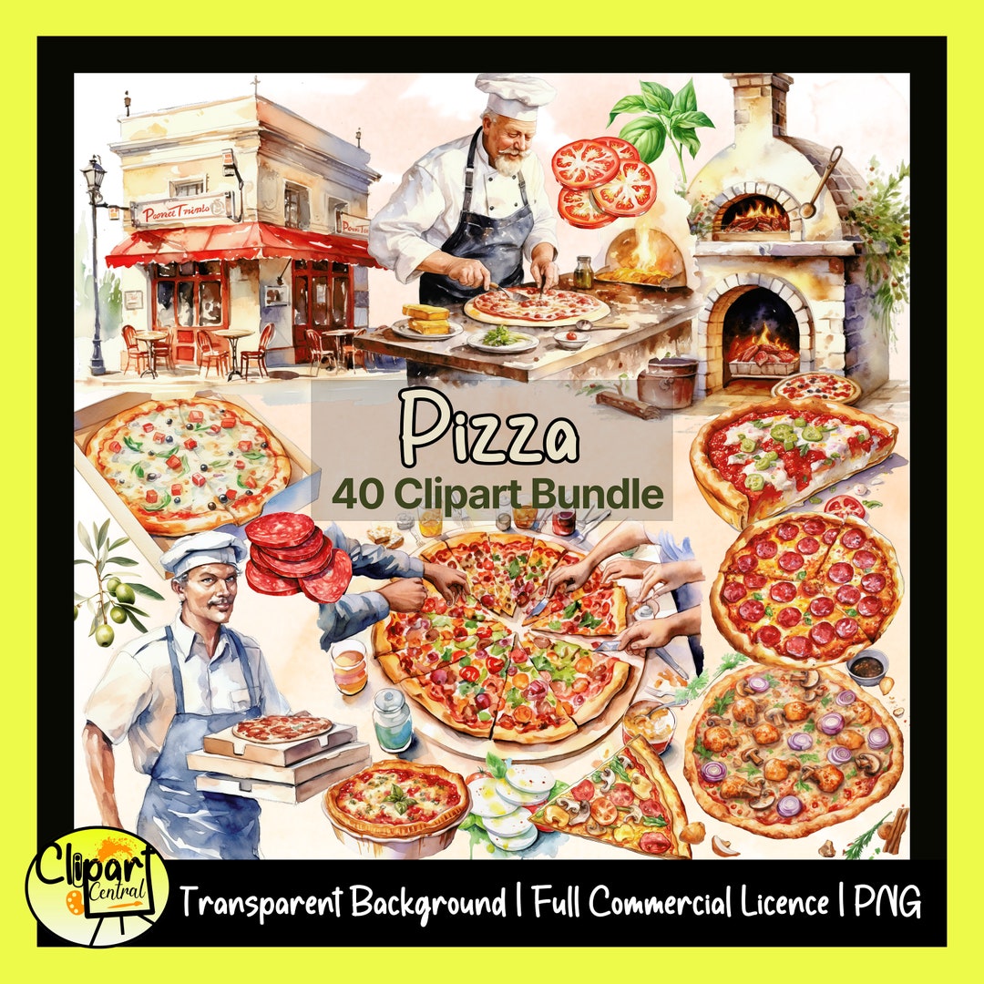 Pizza Watercolor Clipart Bundle Commercial License 400 DPI Transparent ...