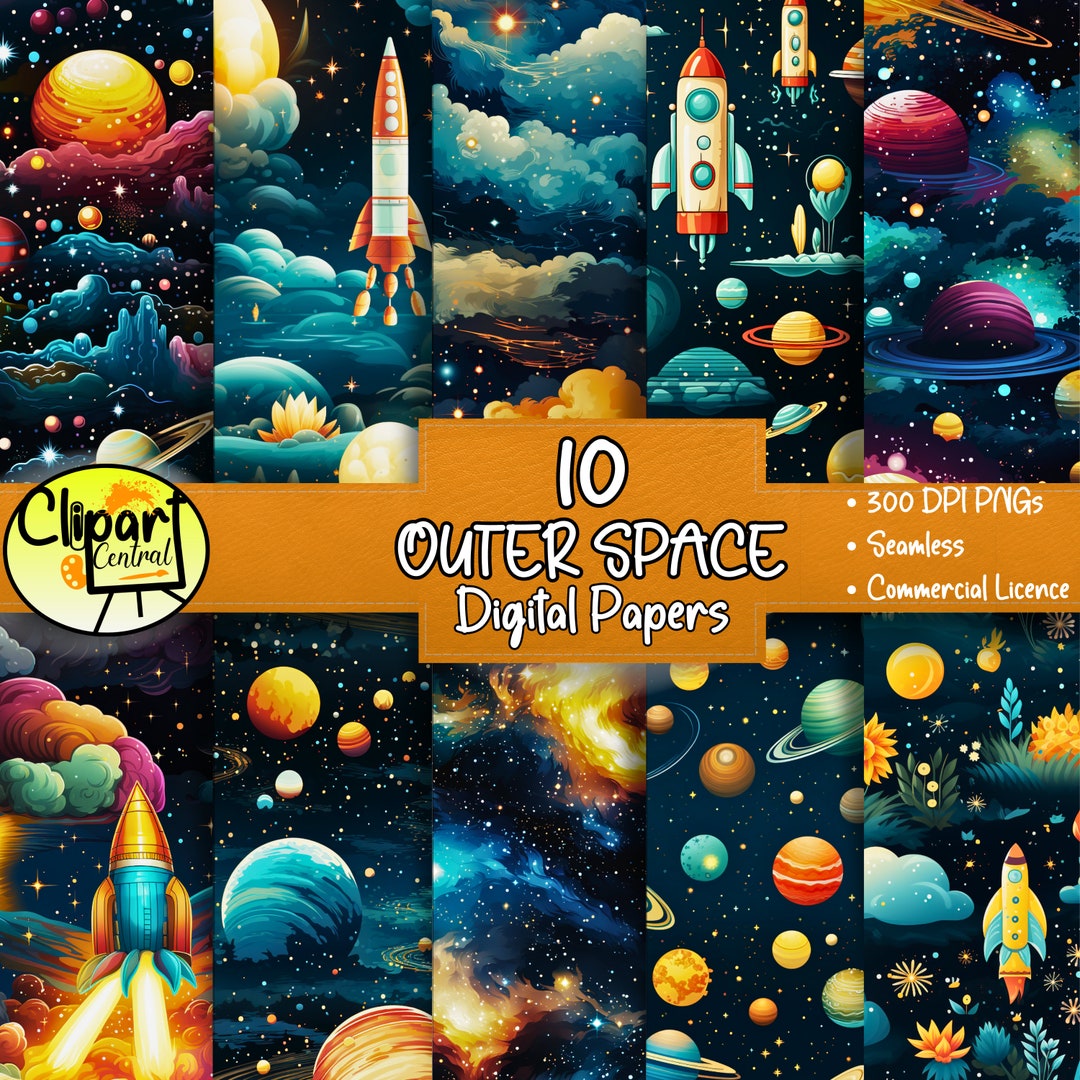 Outer Space Digital Paper, Seamless PNG, Commercial Use, Scrapbook ...