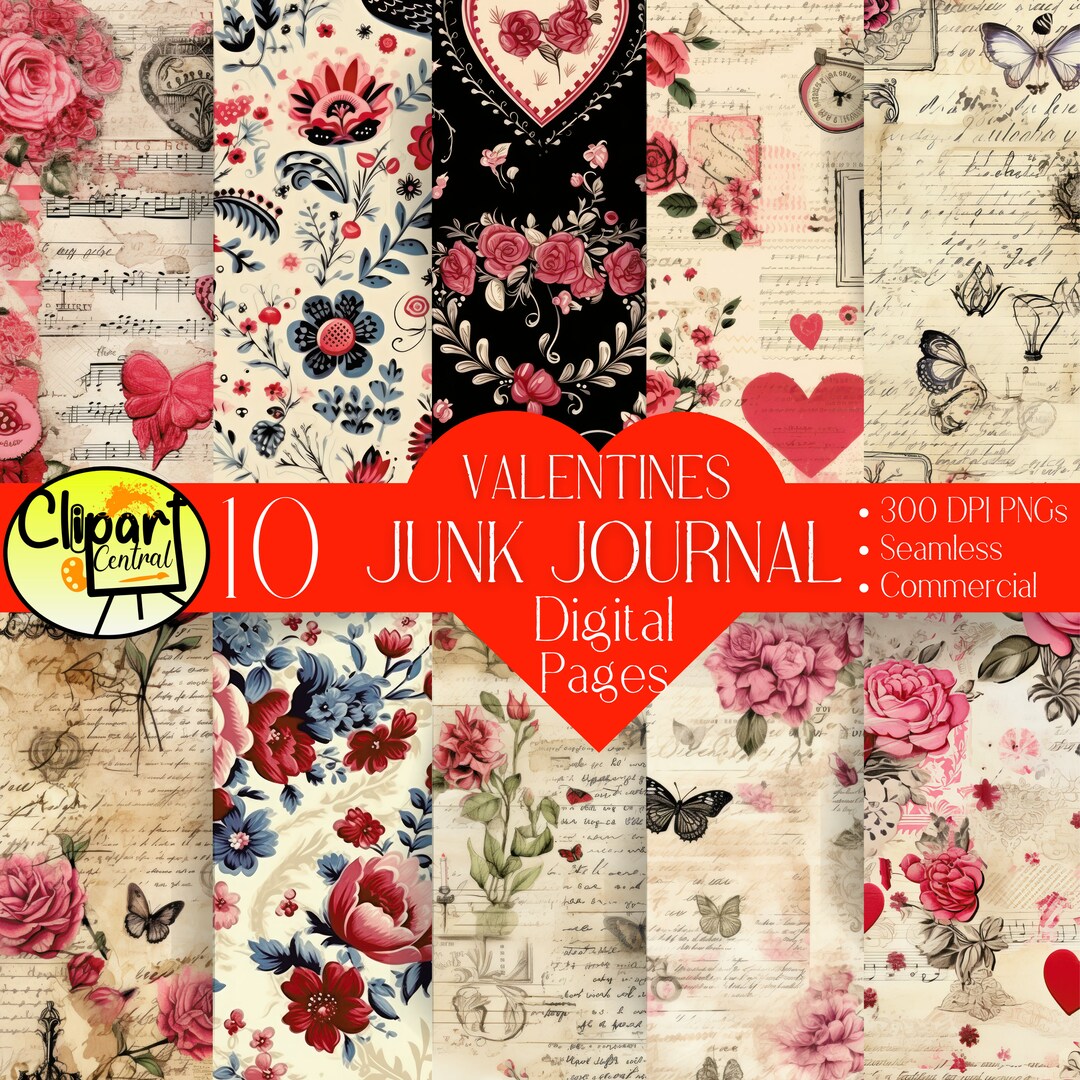 Valentines Junk Journal Digital Paper Bundle Seamless PNG - Etsy