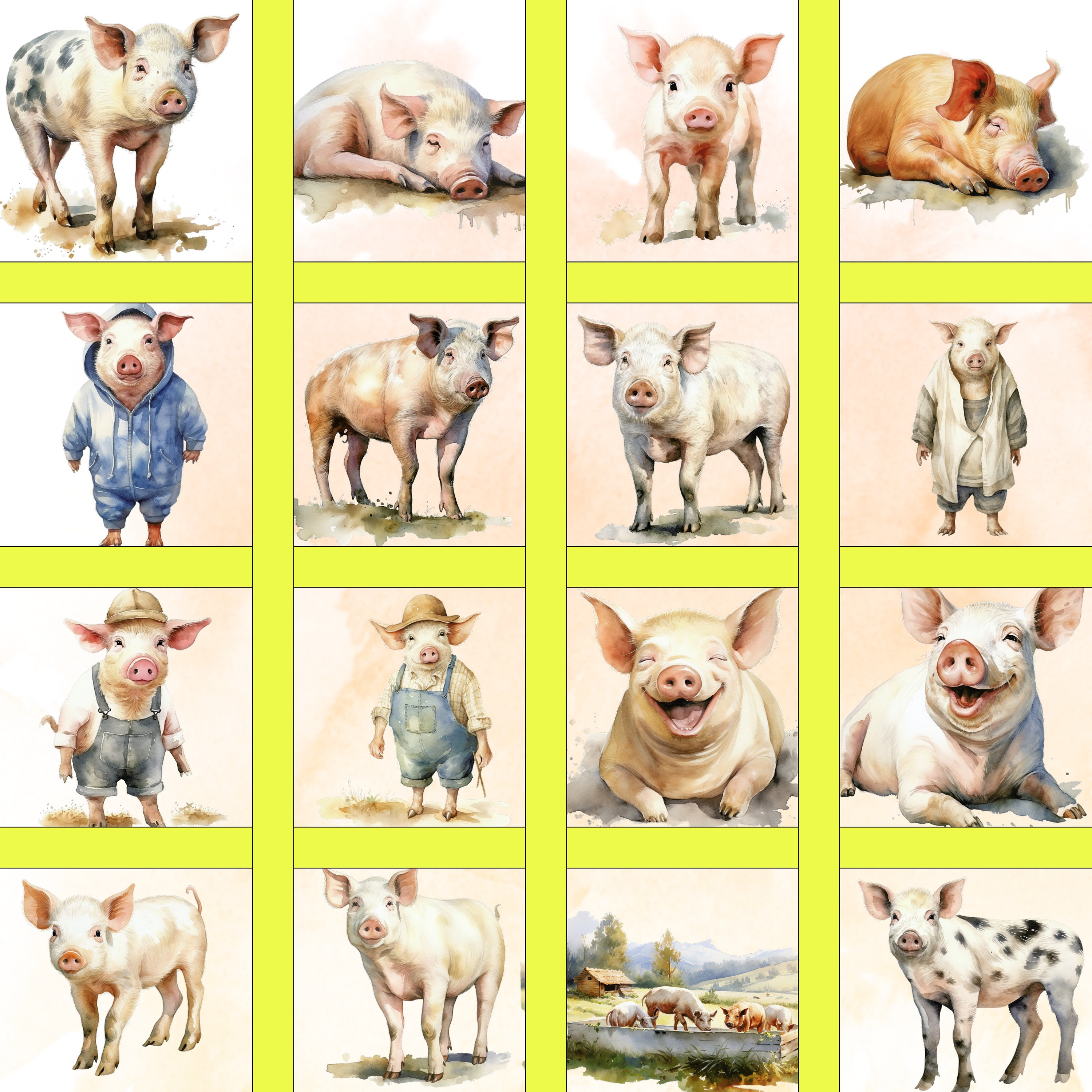 Pigs & Piglets Clipart Bundle Commercial License 400 DPI Transparent ...