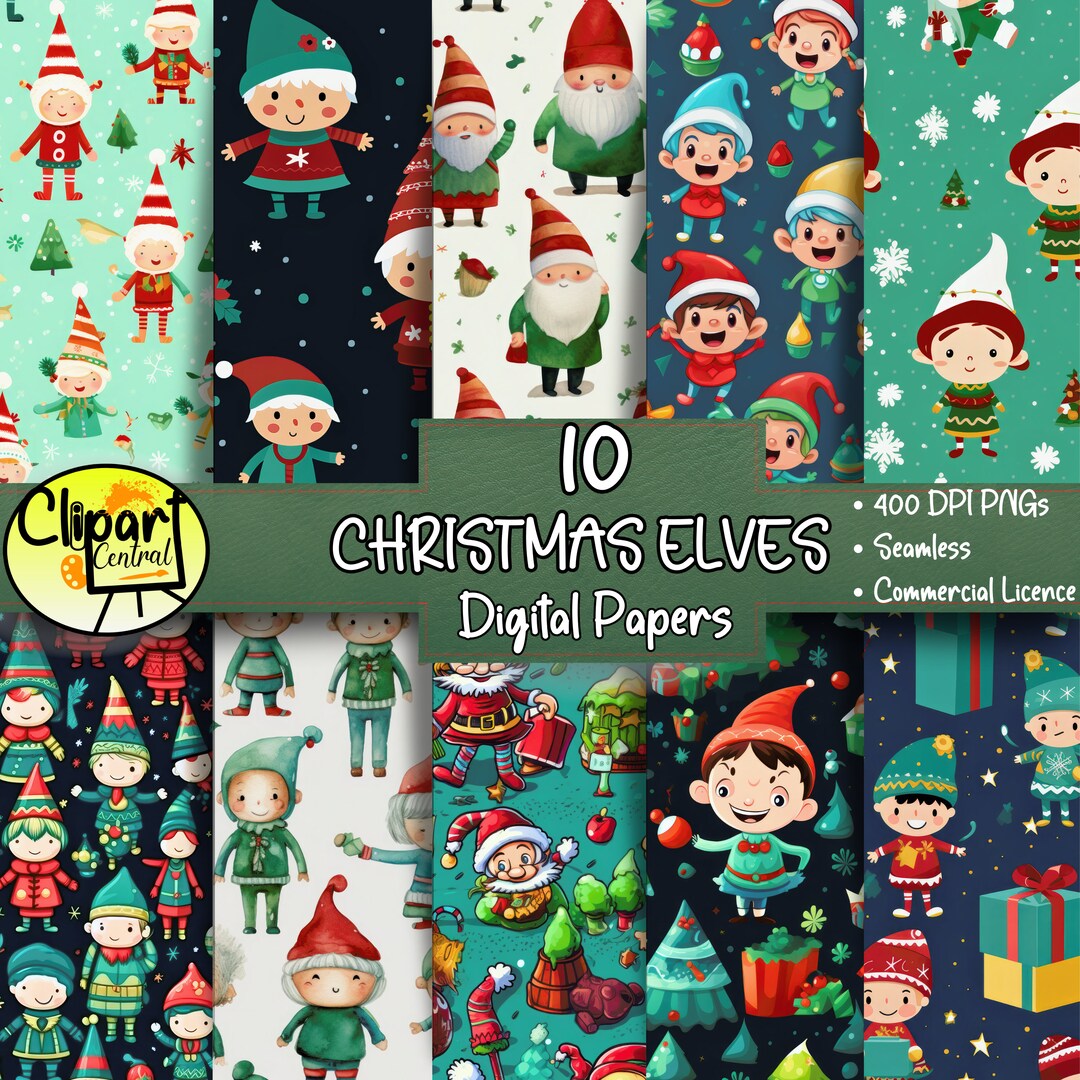 Santa's Elves Digital Paper Bundle Seamless PNG & Commercial Use ...