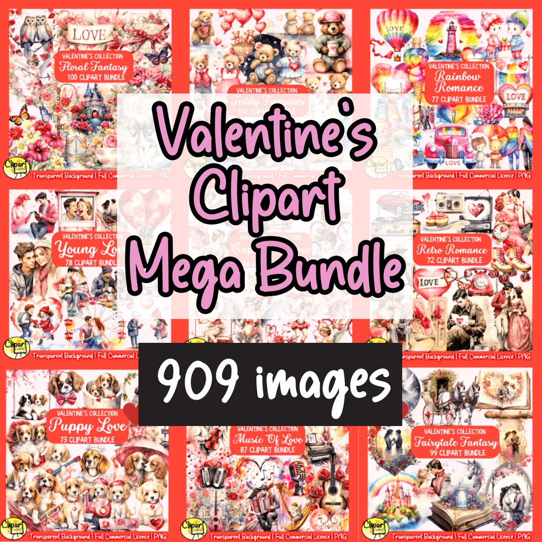 Valentine's Clipart Mega Bundle 909 PNG Files Commercial Licence ...