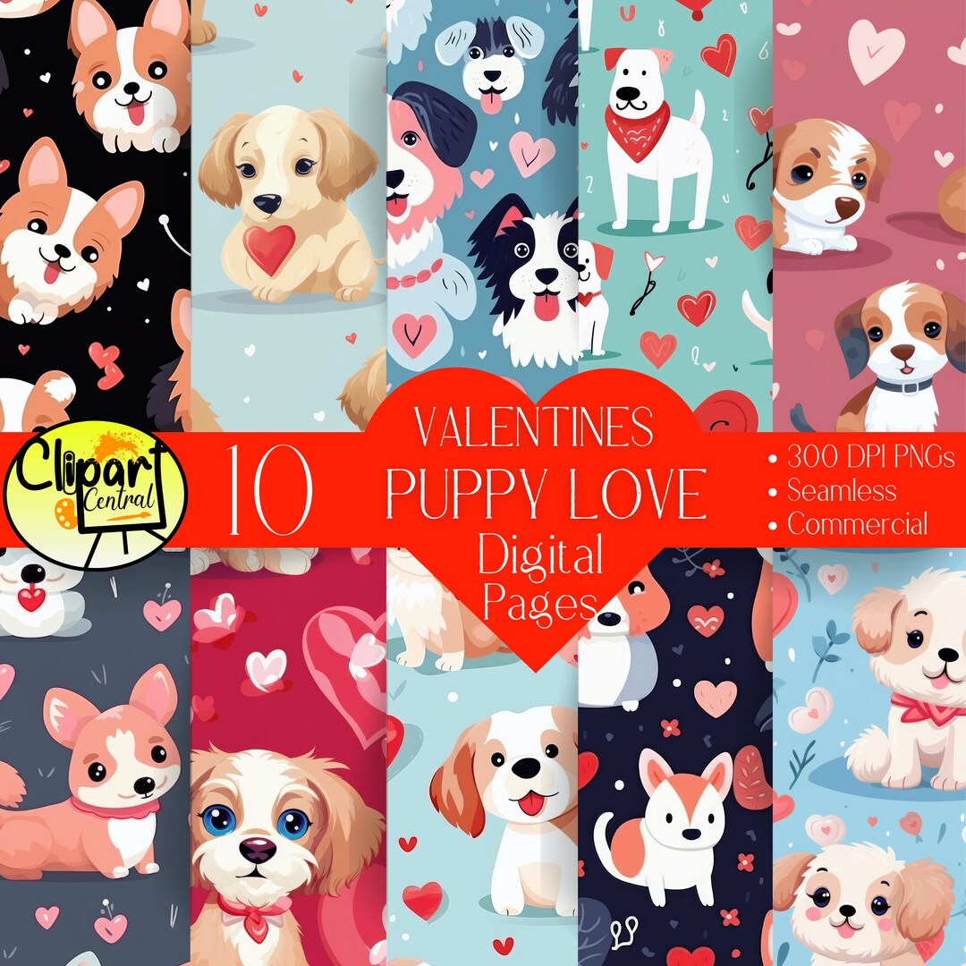 Valentines Puppy Love Digital Paper Bundle Seamless PNG - Etsy