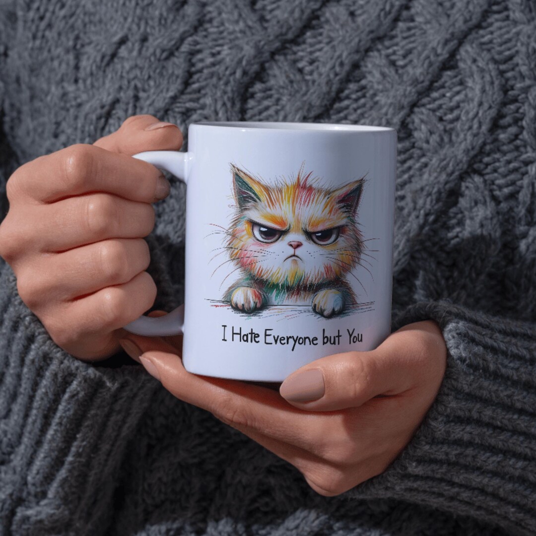 Coffee Mug, Funny Angry Cat Mug, Cat Lover Gift, Animal Coffee Cup ...