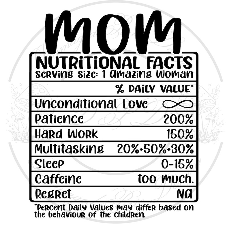 Mom Nutritional Facts Svg Mom Svg Nutrition Facts Svg Cut Table