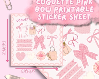 Printable Coquette Bow Sticker Sheet Pink Journal Stickers Cute ...