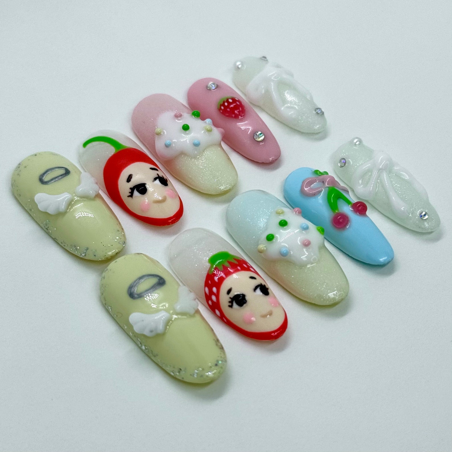 Custom Press-on Nail Set | Sonny Angel-inspired Nails: Strawberry ...