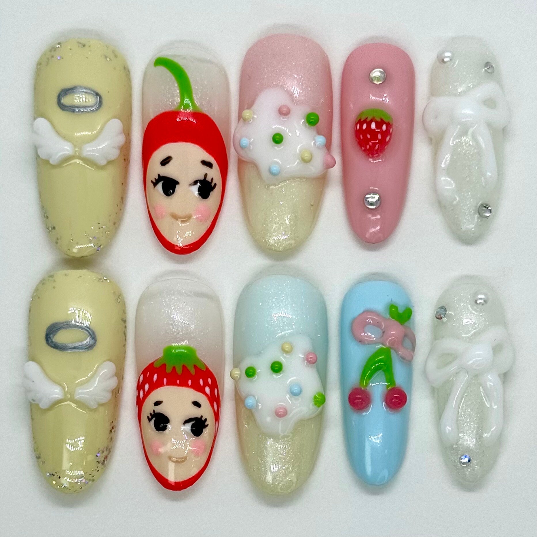 Custom Press-on Nail Set | Sonny Angel-inspired Nails: Strawberry ...