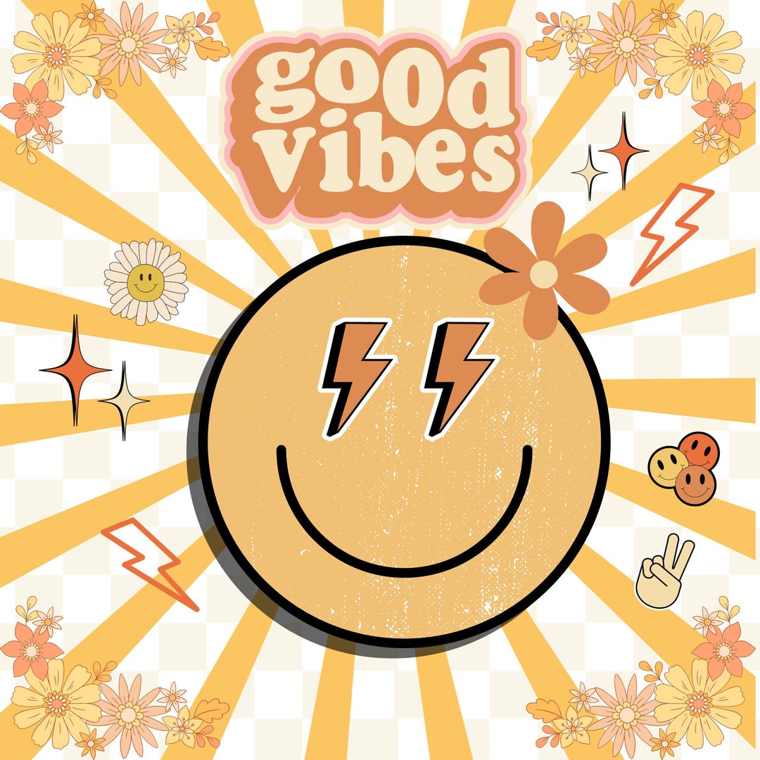 Retro Good Vibes Smiley Digital Png File for Dtf and Sublimation - Etsy