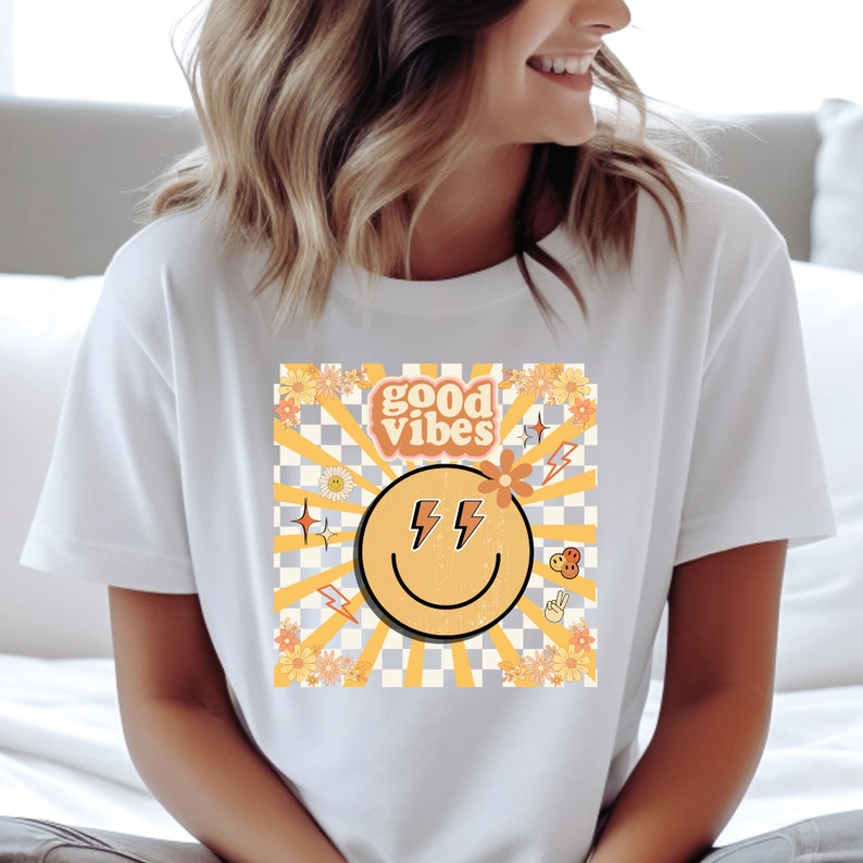 Retro Good Vibes Smiley Digital Png File for Dtf and Sublimation - Etsy