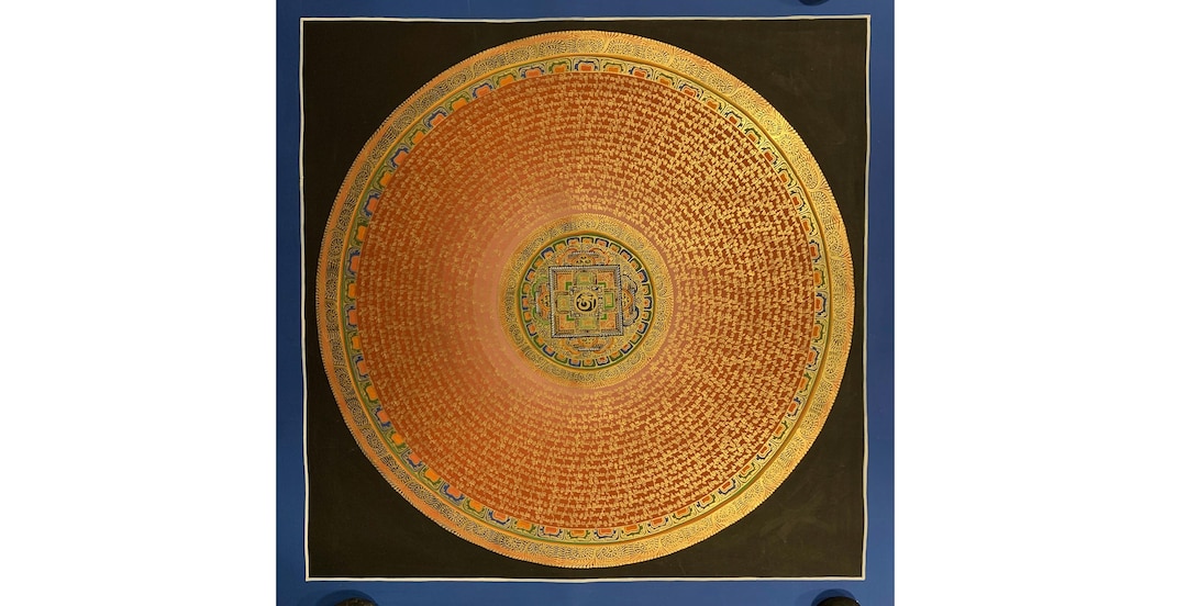 80x80 Cm Mantra/ Prayer Mandala, Om Mandala Thangka, Tibetan Thangka ...