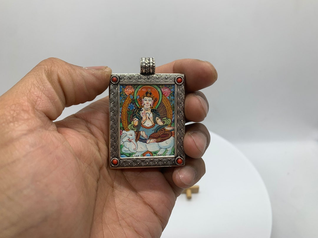Mini Samantabhadra Thangka Pendant. Samantabhadra Necklace. Hand ...