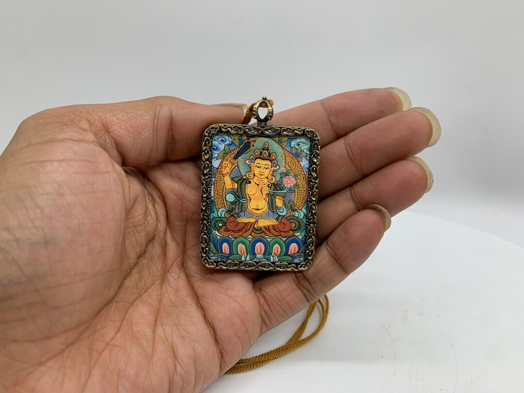 Genuine Quality Manjushri Mini Thangka Pendant. Wisdom Buddha Necklace ...