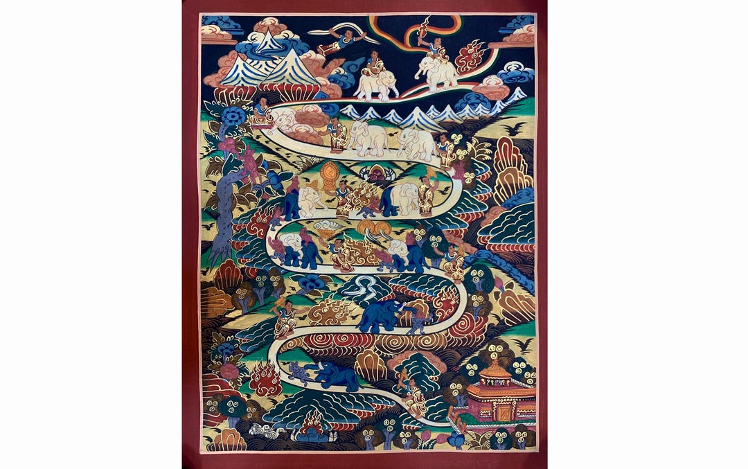 Nirvana Elephant. Samatha Thangka Painting. Wild Elephant is the Metaphor to Untrained Mind. Way ...