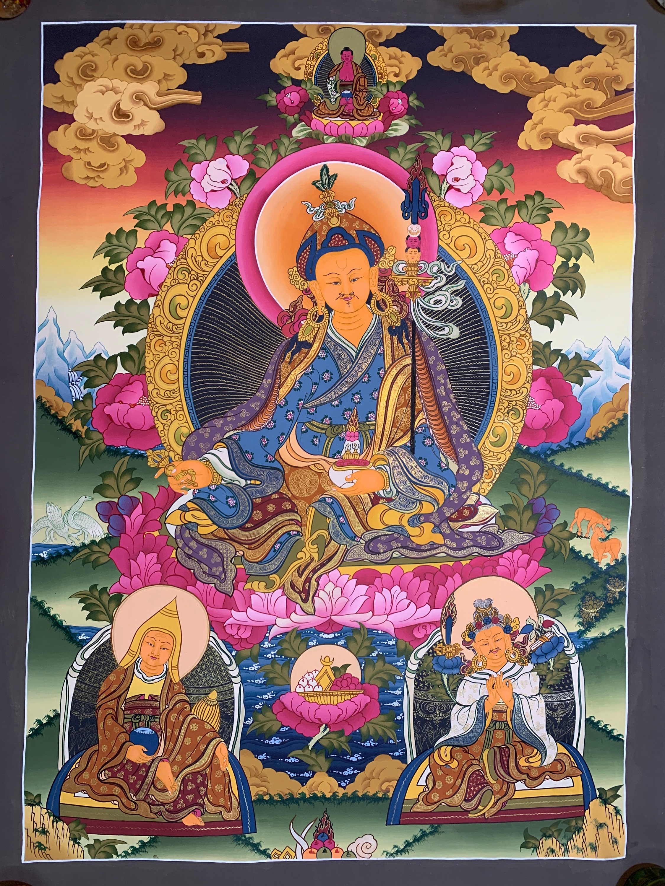 Guru Rinpoche , Vimalamitra, and King Trisong Dechen Thangka. Hand ...
