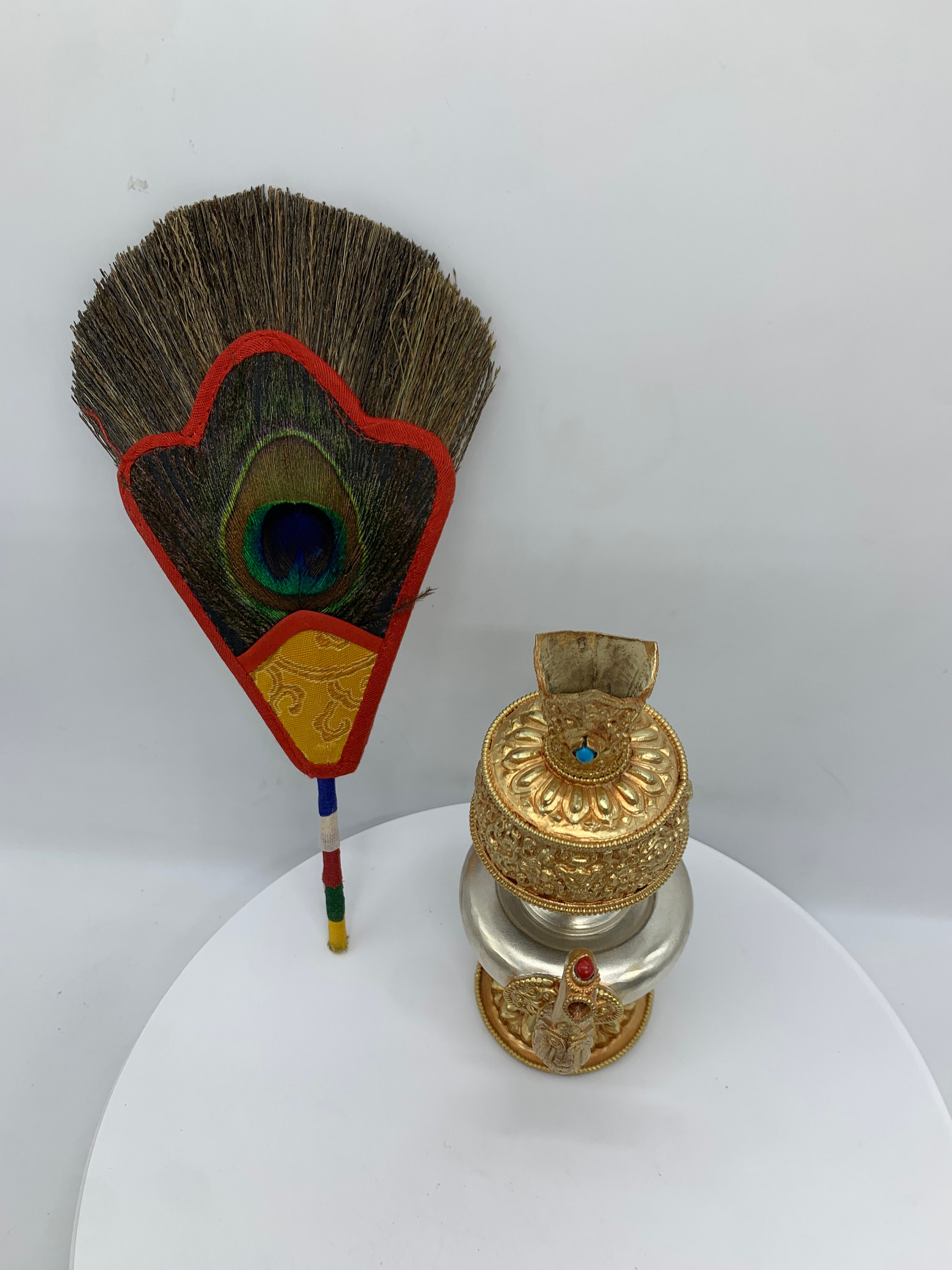 Gold Plated Ritual Vase. Tashi Taggye Bumpa.decorated With 8 Auspicious ...