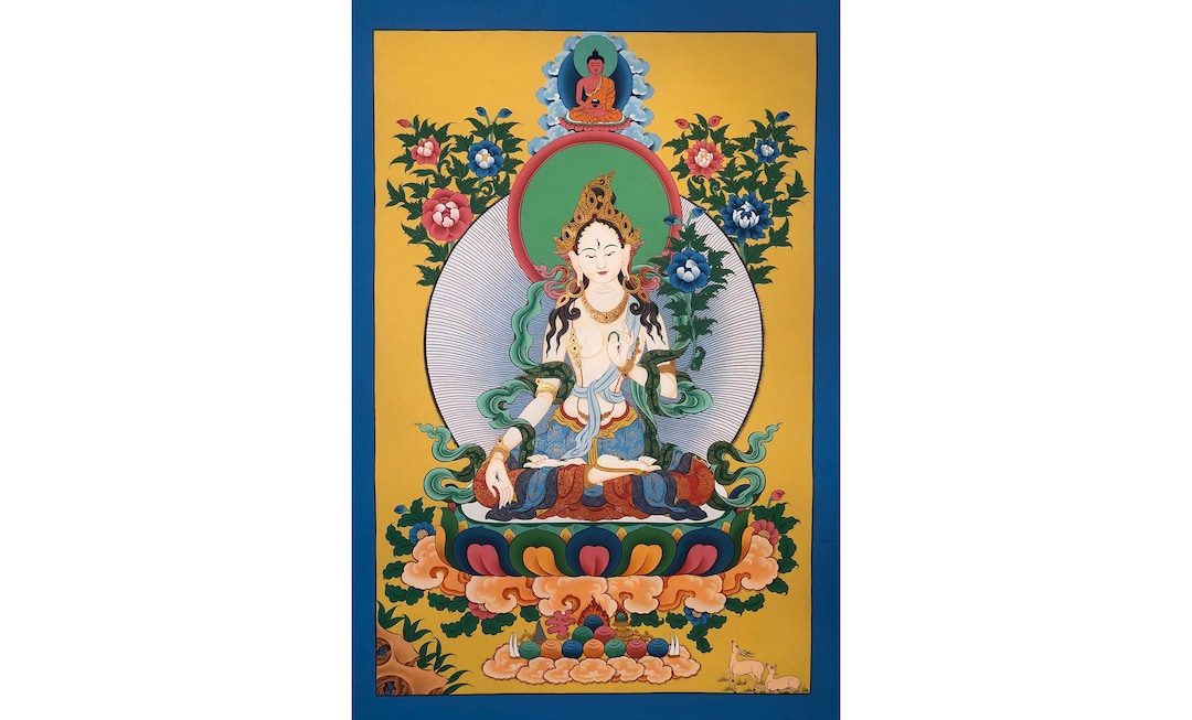 61x84 Cm Fine Quality White Tara Thangka. Hand Painted Original ...